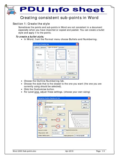Creating Consistent Sub Points In Word Section 1 Create The Style