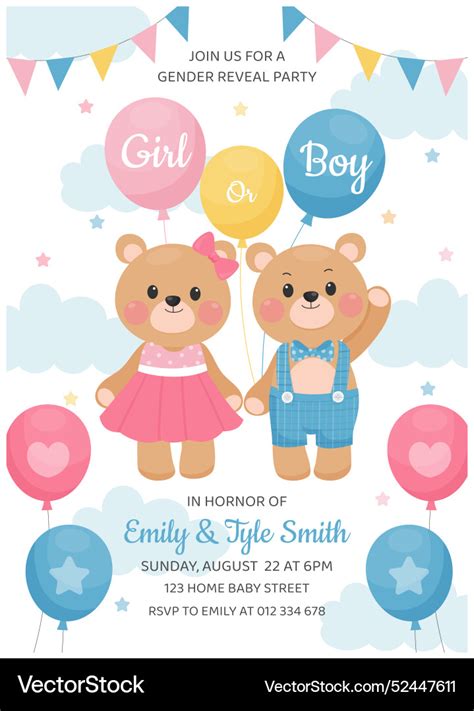 Cartoon Gender Reveal Invitation Template Vector Image