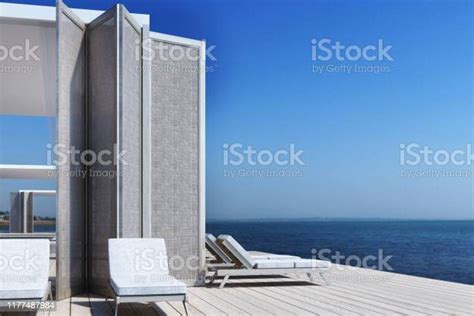 바다 전망에 살고있는 해변 3d 렌더링 3차원 형태에 대한 스톡 사진 및 기타 이미지 3차원 형태 관광 리조트 0명