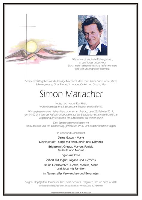 Todesanzeige Simon Mariacher Trauer Link