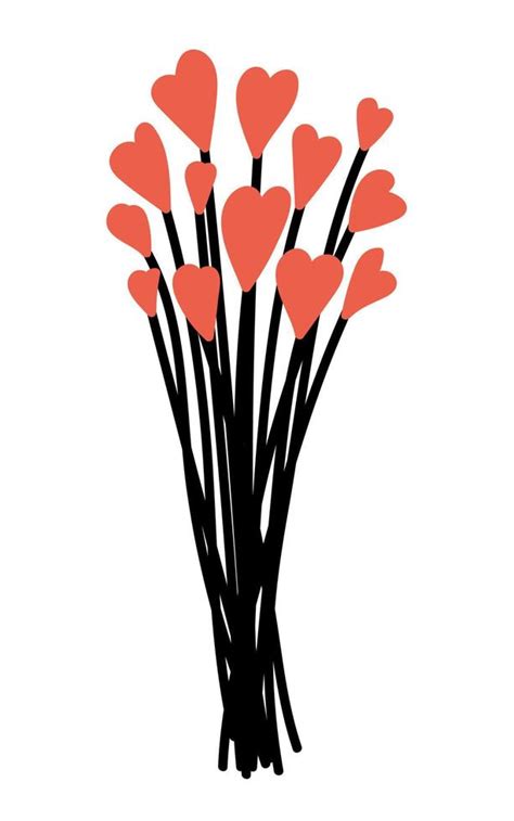 Vector Heart Flowers Bouquet Hand Drawn Lovely Bouquet With Cute Red