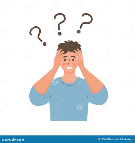 Thinking Man Holding His Head In Bewilderment Surrounded By Question