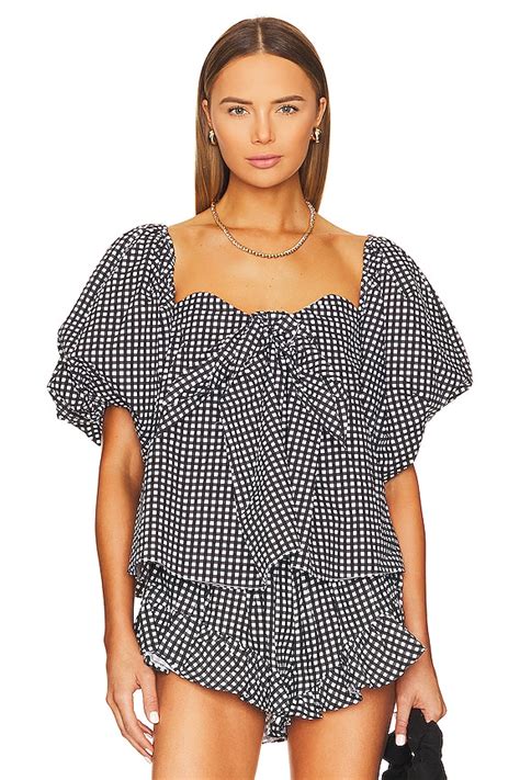 CAROLINE CONSTAS Reyna Top In Black Gingham REVOLVE