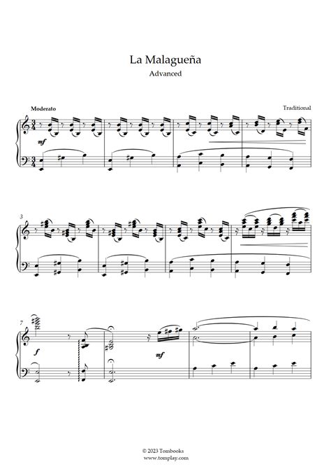 La Malagueña Advanced Level Solo Piano Traditional Piano Sheet Music