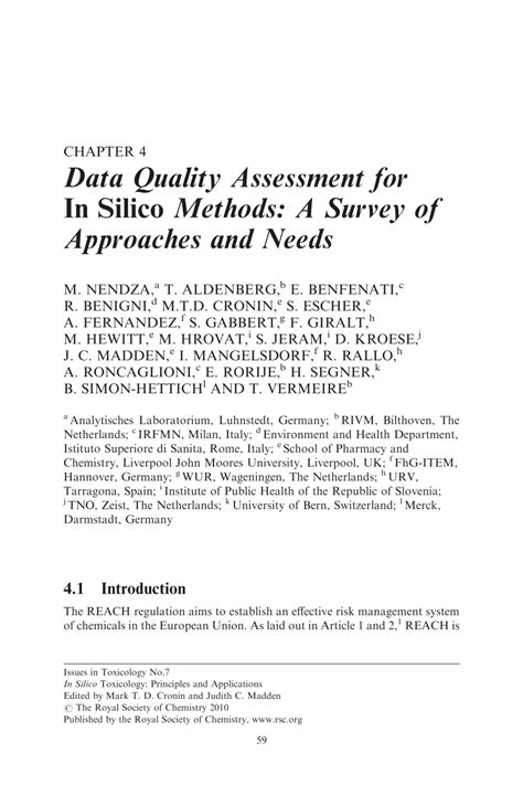 Pdf Data Quality Assessment For In Silico Methods A Survey Of