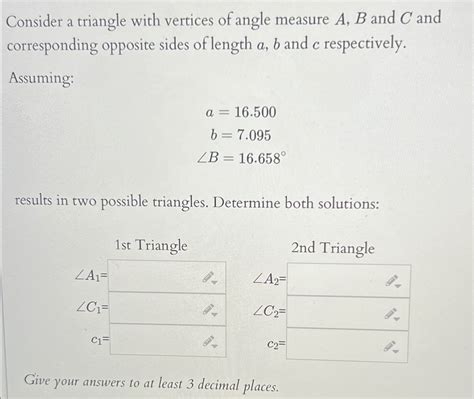 solved consider a triangle with vertices of angle measure