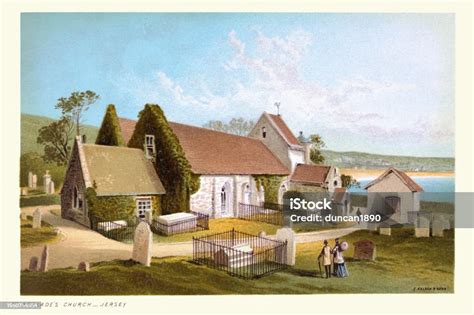 St Brelades Parish Church 저지 채널 제도 빅토리아 시대 조경 예술 19세기 1880 1889 년에 대한