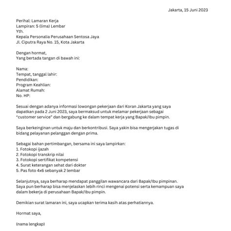 15 Contoh Surat Lamaran Kerja Word Beserta Link Dan Cara Membuatnya