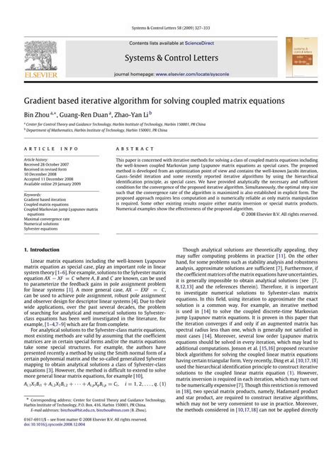 Pdf Gradient Based Iterative Algorithm For Solving Coupled Matrix