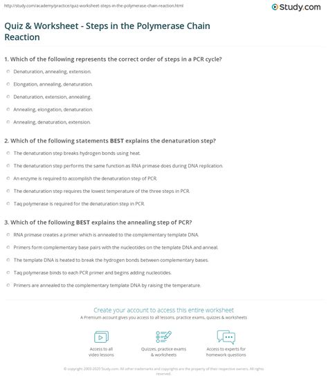 Polymerase Chain Reaction Worksheet