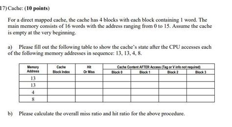 Solved Cache Points For A Direct Mapped Cache The Chegg