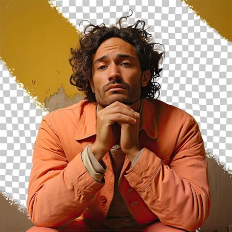 아메리카 원주민 남성 취약한 물결 모발 평가자 의상 머리 휴식 파스텔 배경 프리미엄 Ai 생성 Psd