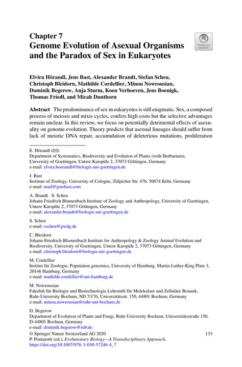Pdf Genome Evolution Of Asexual Organisms And The Paradox Of Sex In