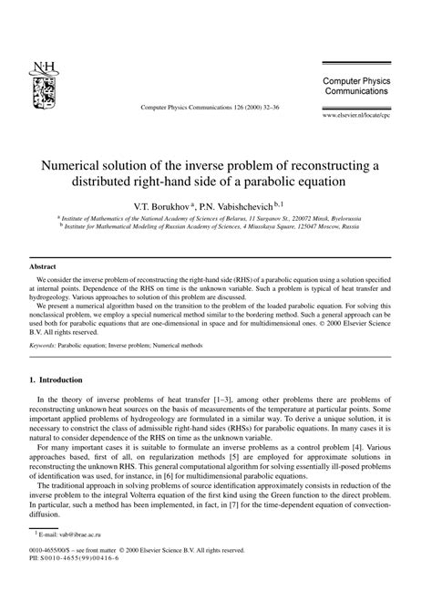 Pdf Numerical Solution Of The Inverse Problem Of Reconstructing A Distributed Right Hand Side