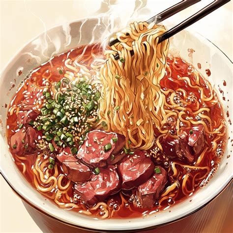 Savory Beef Noodle Soup Premium Ai Generated Image