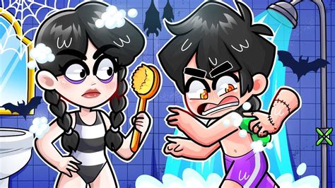 SRJUANCHO Y MERLINA ADDAMS SE BAÑAN JUNTOS TOME UN BAÑO CON UNA CHICA EN ROBLOX ROLEPLAY