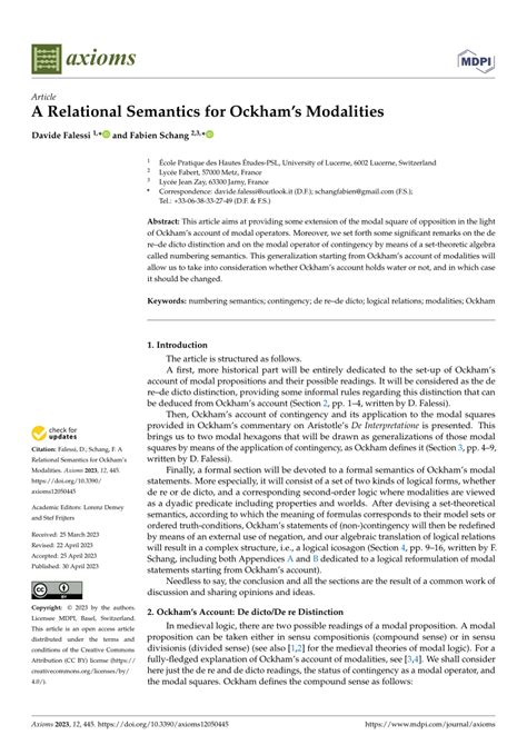pdf a relational semantics for ockham s modalities
