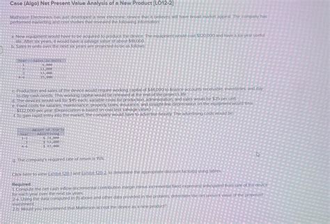 solved case algo net present volue analysis of a new