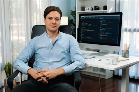 It Developer Looking Camera With Online Software Development Pecuniary