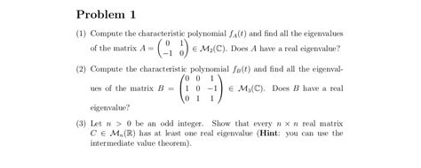 solved 1 compute the characteristic polynomial fa t and