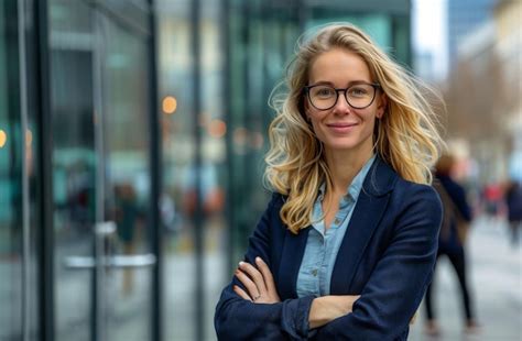 Woman With Glasses Standing In Front Of Building Premium Ai Generated