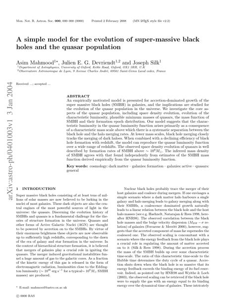 Download Pdf A Simple Model For The Evolution Of Supermassive Black Holes And The Quasar