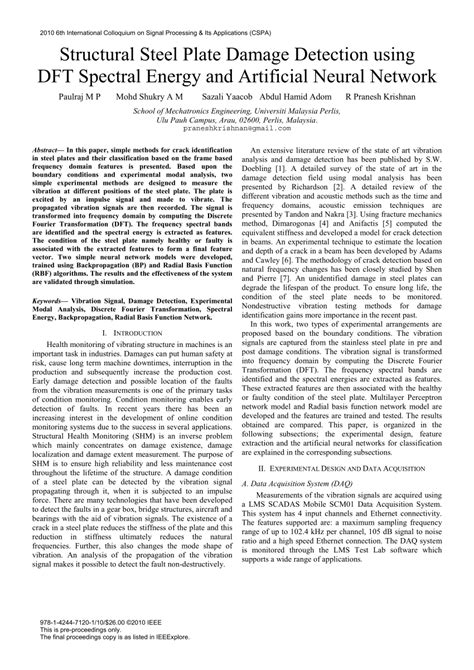 PDF Structural Steel Plate Damage Detection Using DFT Spectral Energy And Artificial Neural
