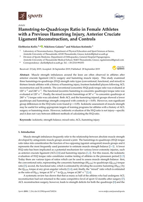 Pdf Hamstring To Quadriceps Ratio In Female Athletes With A Previous
