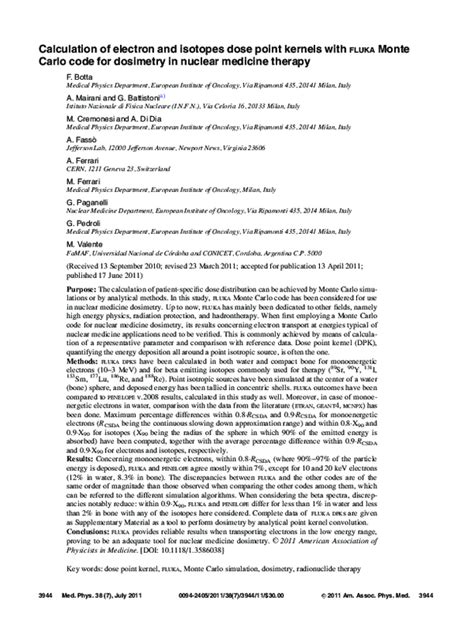 Pdf Calculation Of Electron And Isotopes Dose Point Kernels With