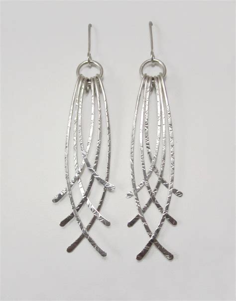 Sterling Silver Crossed Hammered Wire Earrings