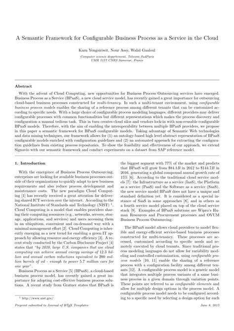 Pdf A Semantic Framework For Configurable Business Process As A Service In The Cloud
