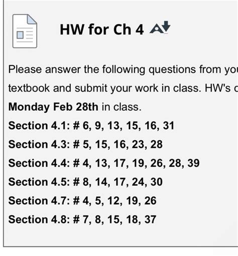 Solved HW For Ch 4 A Please Answer The Following Questions Chegg
