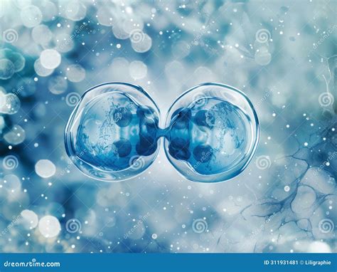 Cell Division With A Detailed Nucleus Cells Structure With Chromosomes Against Blue Background