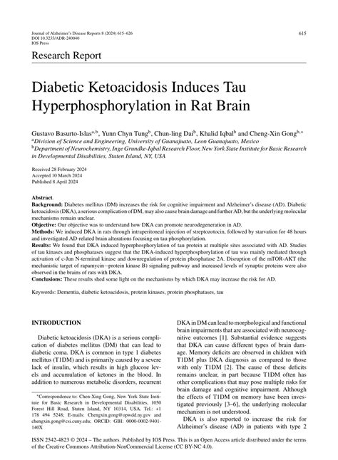 Pdf Diabetic Ketoacidosis Induces Tau Hyperphosphorylation In Rat Brain