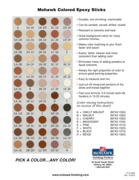 Mohawk Epoxy Putty Stick Color Chart A Visual Reference Of Charts