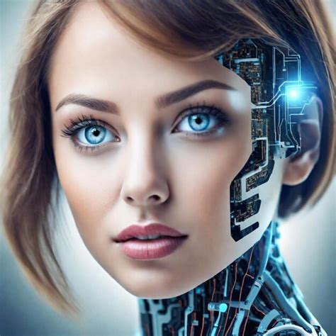 A Woman With A Robot Face And The Words Cyber On The Face Premium Ai