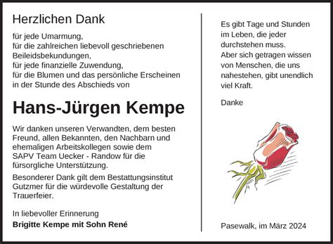 Traueranzeigen Von Hans Jürgen Kempe Trauer Nordkurier