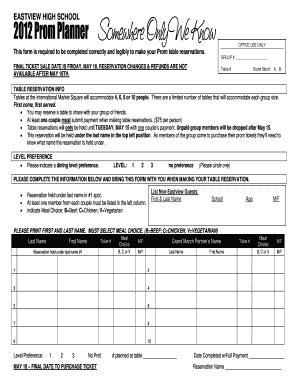 Fillable Online District Prom Planner Form Doc District