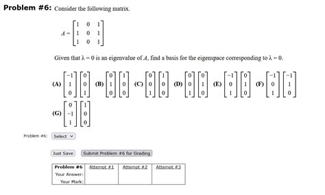 Solved Problem Consider The Following Matrix Chegg