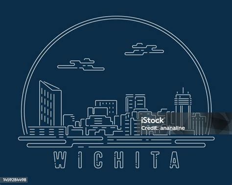 위치타 흰색 추상선 코너 곡선 진한 파란색 배경에 현대적인 스타일이 있는 도시 풍경 건물 스카이라인 도시 벡터 일러스트레이션 디자인 위치타에 대한 스톡 벡터 아트 및 기타