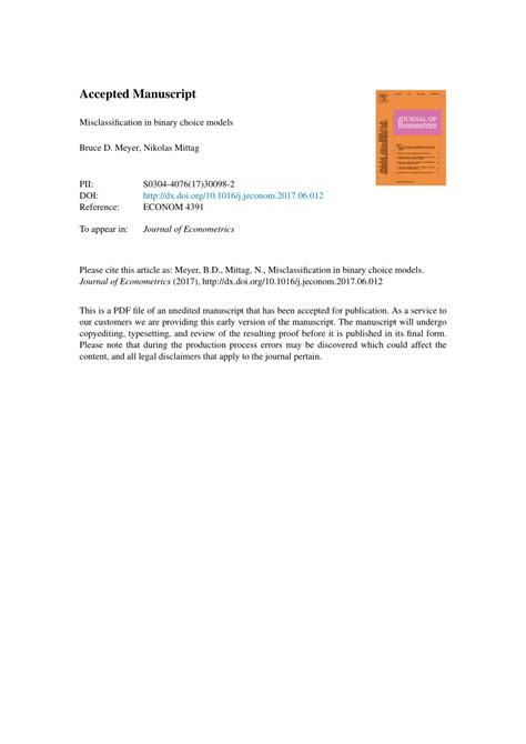Pdf Misclassification In Binary Choice Models