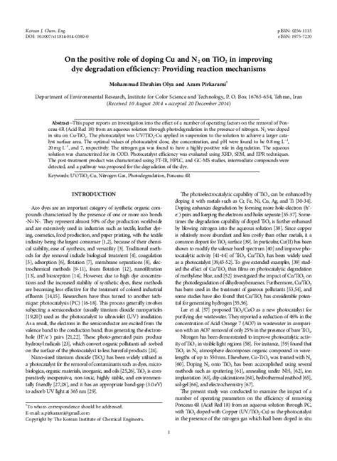 Pdf On The Positive Role Of Doping Cu And N2 On Tio2 In Improving Dye Degradation Efficiency