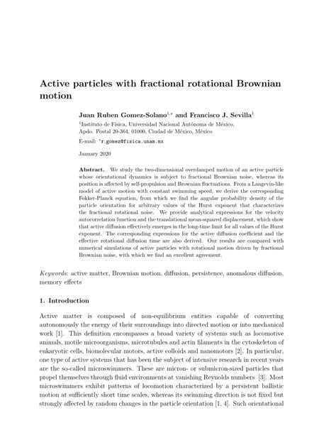 Pdf Active Particles With Fractional Rotational Brownian Motion