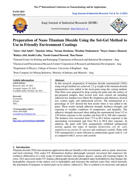 Pdf Preparation Of Nano Titanium Dioxide Using The Sol Gel Method To Use In Friendly