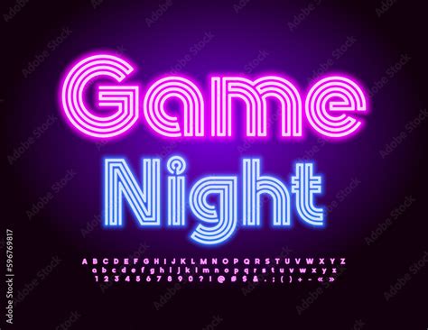 Vector Glowing Banner Game Night Electric Tube Font Neon Alphabet