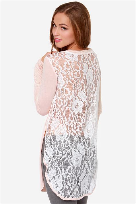 Peach Top Long Sleeve Top Lace Top 5500 Lulus