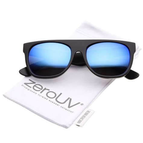 Modern Super Flat Top Wide Temple Colored Mirror Lens Horn Rimmed