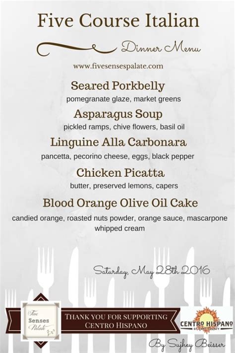 Five Course Dinner Menu Raising Funds For Centro Hispano Five