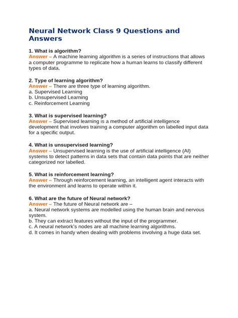 8 Neural Network Class 9 Questions And Answers Pdf