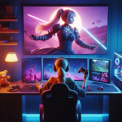 Gamer Girl With Playing Game Premium Ai Generated Image